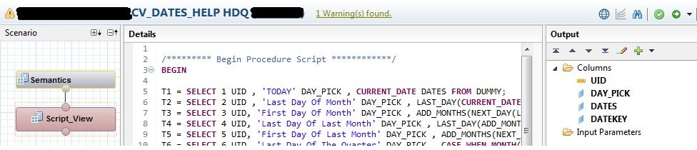 Sap Hana Passing Value From One Input Parameter To Other For Filtering